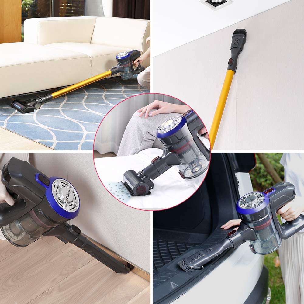 Dibea Cordless Stick Vacuum Cleaner Powerful Suction Rechargeable Lightweight 2 in 1 Handheld Car Vacuum with Mini Motorized Brush for Hard Floor, Carpet