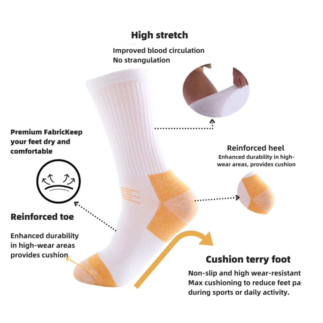 Eiyebisi Men's 10P-Value Pack Athletic Crew Socks Men Cushion Casual with Moisture Wicking Work Socks