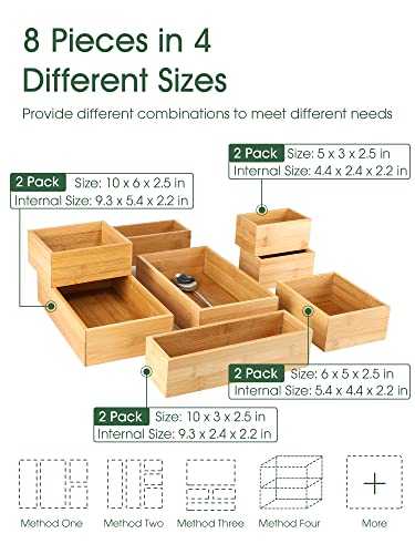 Kootek 8 Pcs Bamboo Drawer Organizer and 4 Pack Refrigerator Organizer Bins