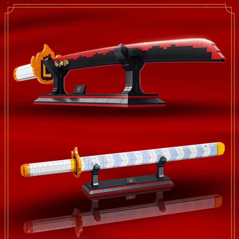 FDEYES Sword Valley Demon Slayer Swords Splicing Building Block Model, 790Pcs Blocks Toys Cosplay Anime Katana, 27in Handmade Samurai Sword Set with Scabbard and Stand