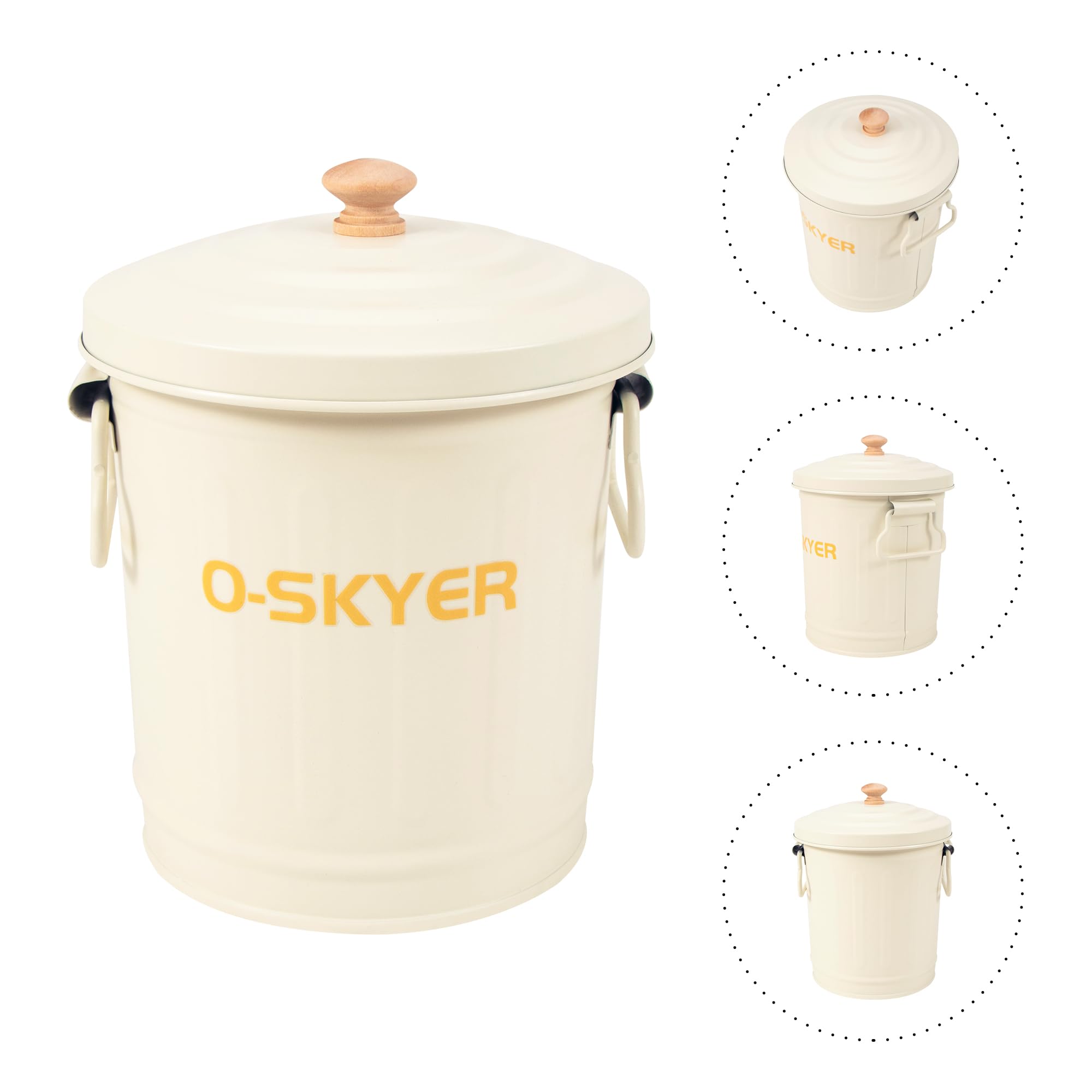 Metal Trash Can with Lid and Handle, Mini Desktop Wastebasket, Trash Tins Garbage Bin, Pencil Holder Pen Cup, Makeup Brush Holder, Mini Metal Flowerpot Bucket Shaped Trash Bin for Home Office(Beige)
