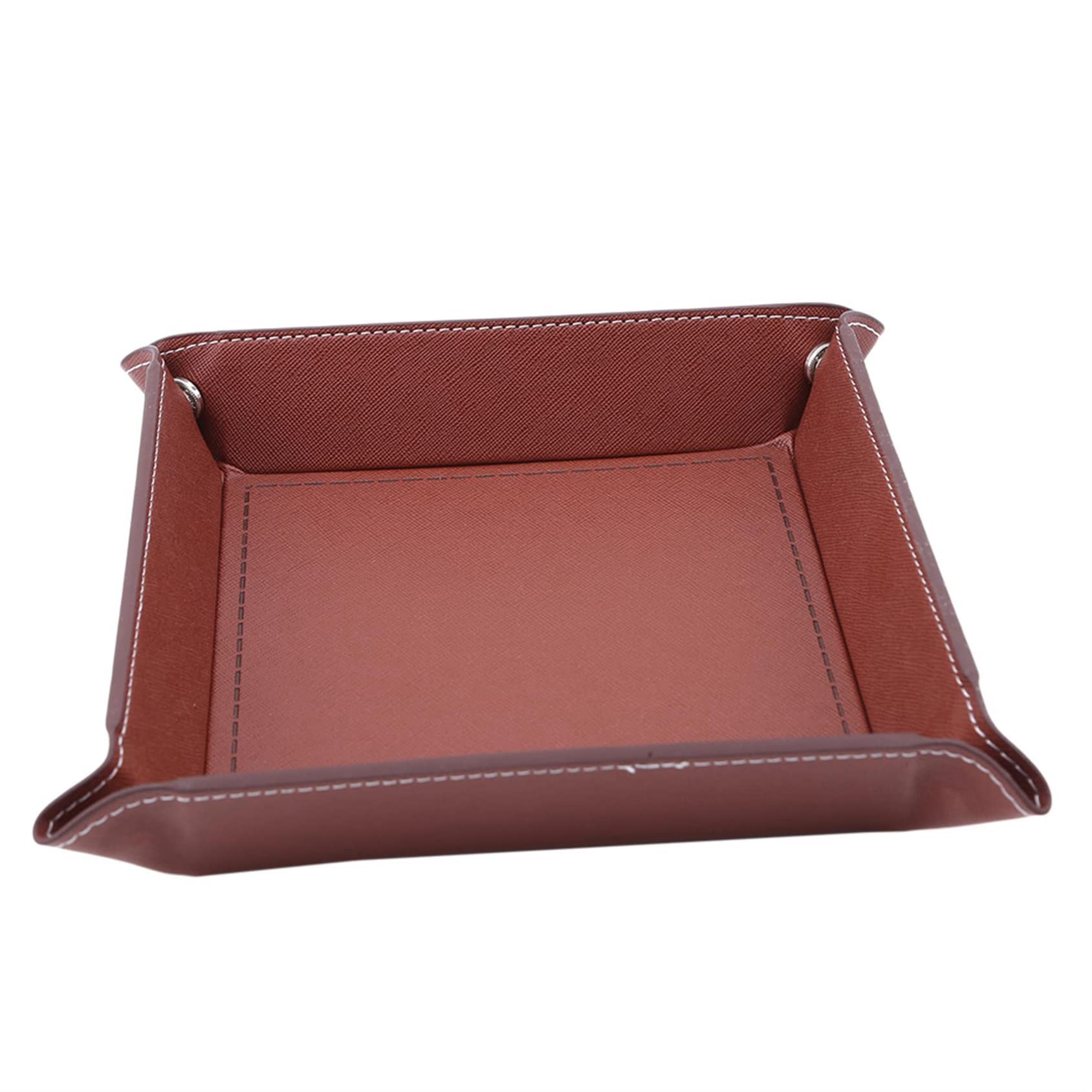 IEAKDCD Leather Four Corners Dice Tray Foldable Square-Shaped Dice Holder Pu Leather Desktop Storage Tray(Dark Coffee)