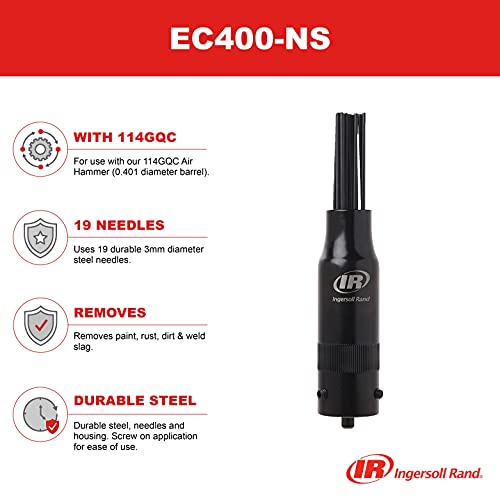 Ingersoll Rand EC400-NS Edge Series Needle Scaler Attachment, Screw On for Use w/ 114GQC Air Hammer (0.401 Diameter Barrel), Paint, Rust, Dirt and Weld Dust Remover