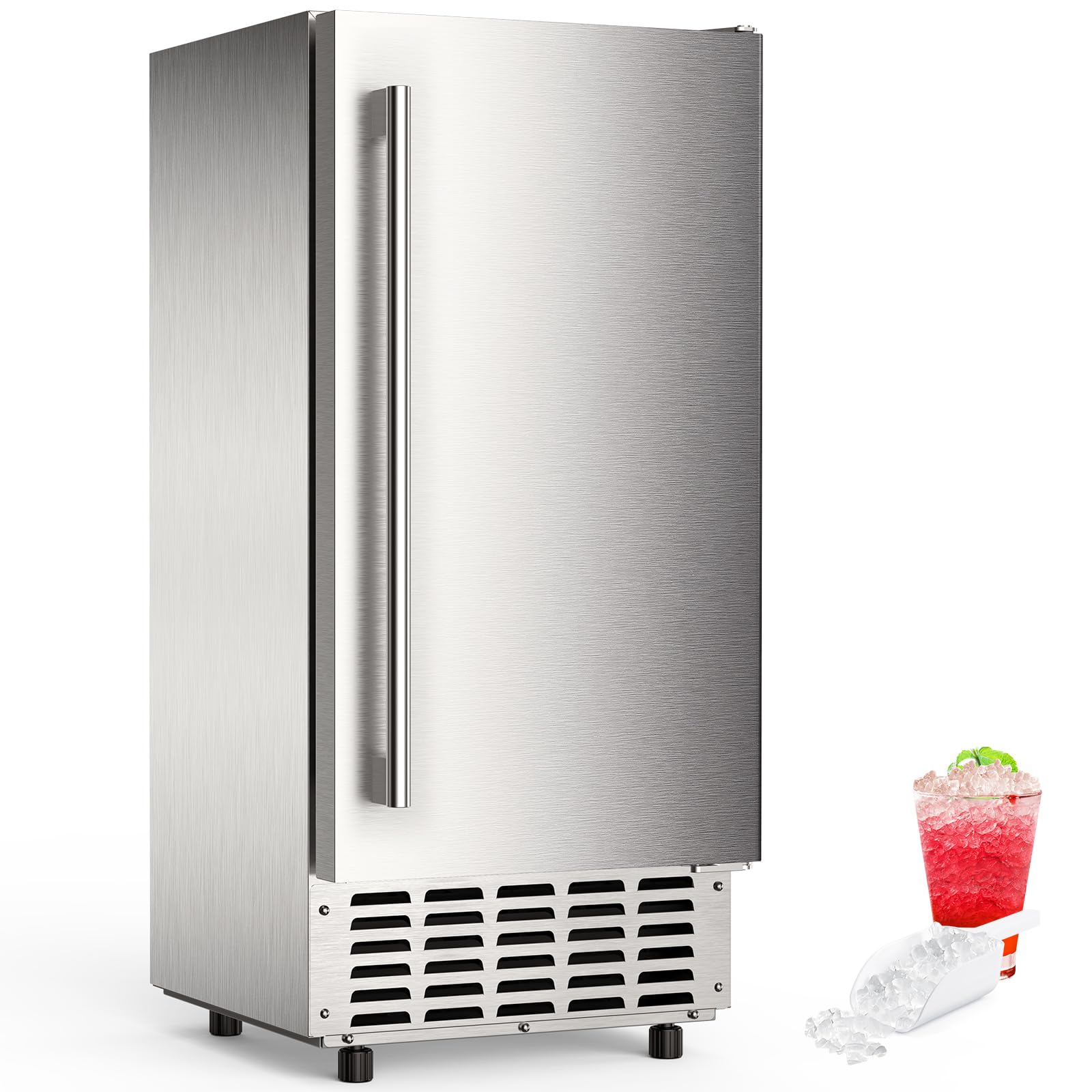 Joy Pebble Commercial Nugget Ice Maker Machine, 66Lbs/Day, Freezer Under Counter Nugget Ice Machine, Self-Clean/24H Timer/LCD Panel/Drain Pump, Stainless Steel Built-in Freestanding Ice Maker