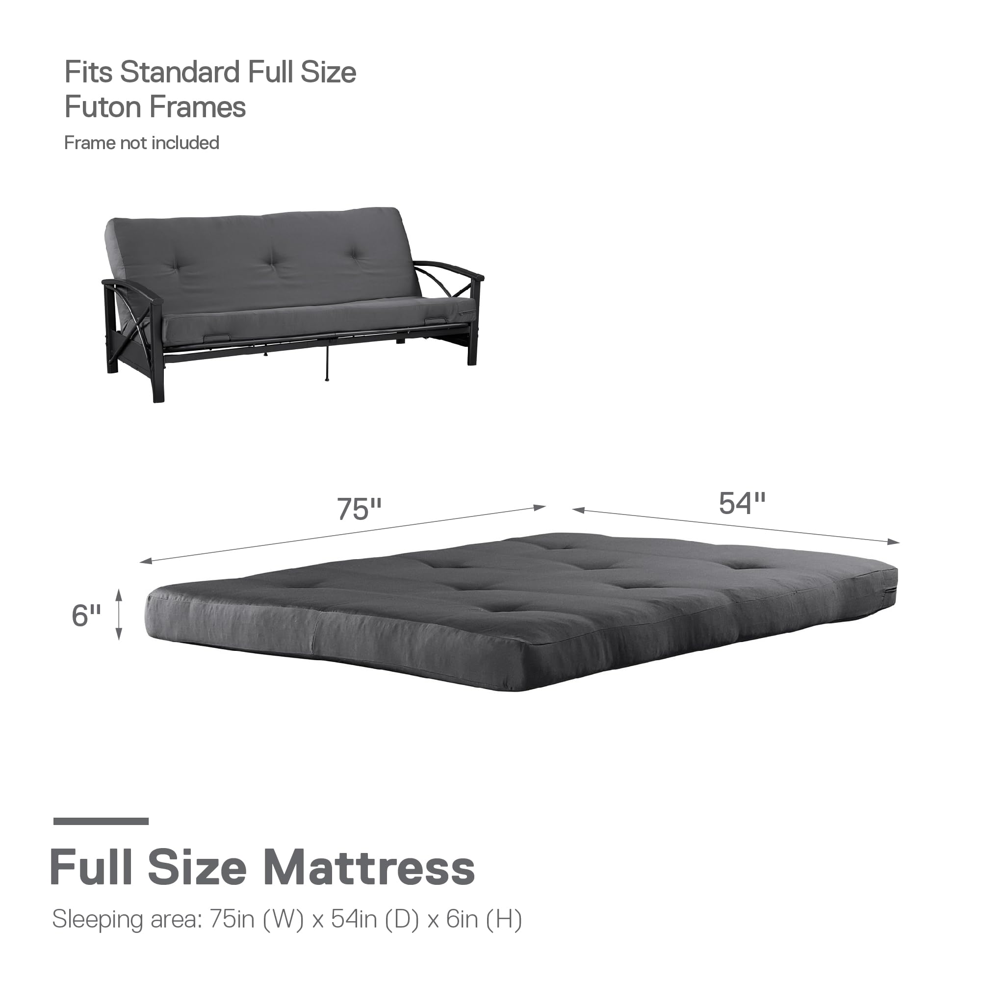 DHP 6" Microfiber Futon Mattress, Full, Gray