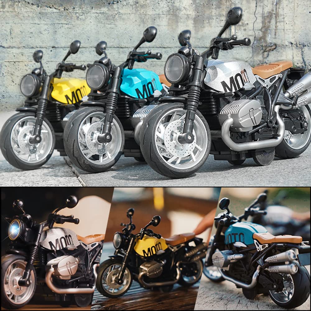 Gilumza Pull Back Motorcycle Toys, Tiny Gift with Music Lighting, Latte Motorcycles Toy for Kids Boys Age 3-8 Year Old (Blue)