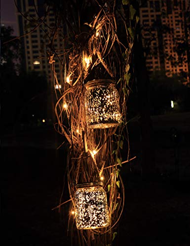 Hanging Solar Lantern Outdoor,Solar Lights Mercury Mason Jar Glass Hanging Lights with 20 LED Waterproof for Tree, Table, Yard, Garden, Patio, Holiday Party Outdoor Decor,2 Pack