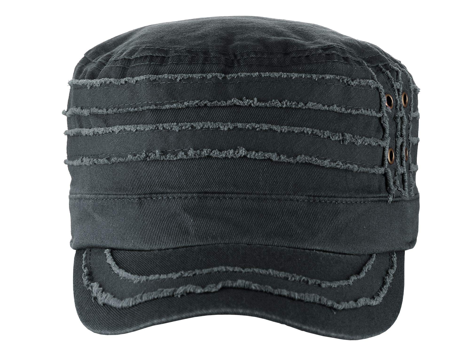 D&Y Unisex Cotton Distressed Layered Frayed Cadet Military Cap, Dark Gray