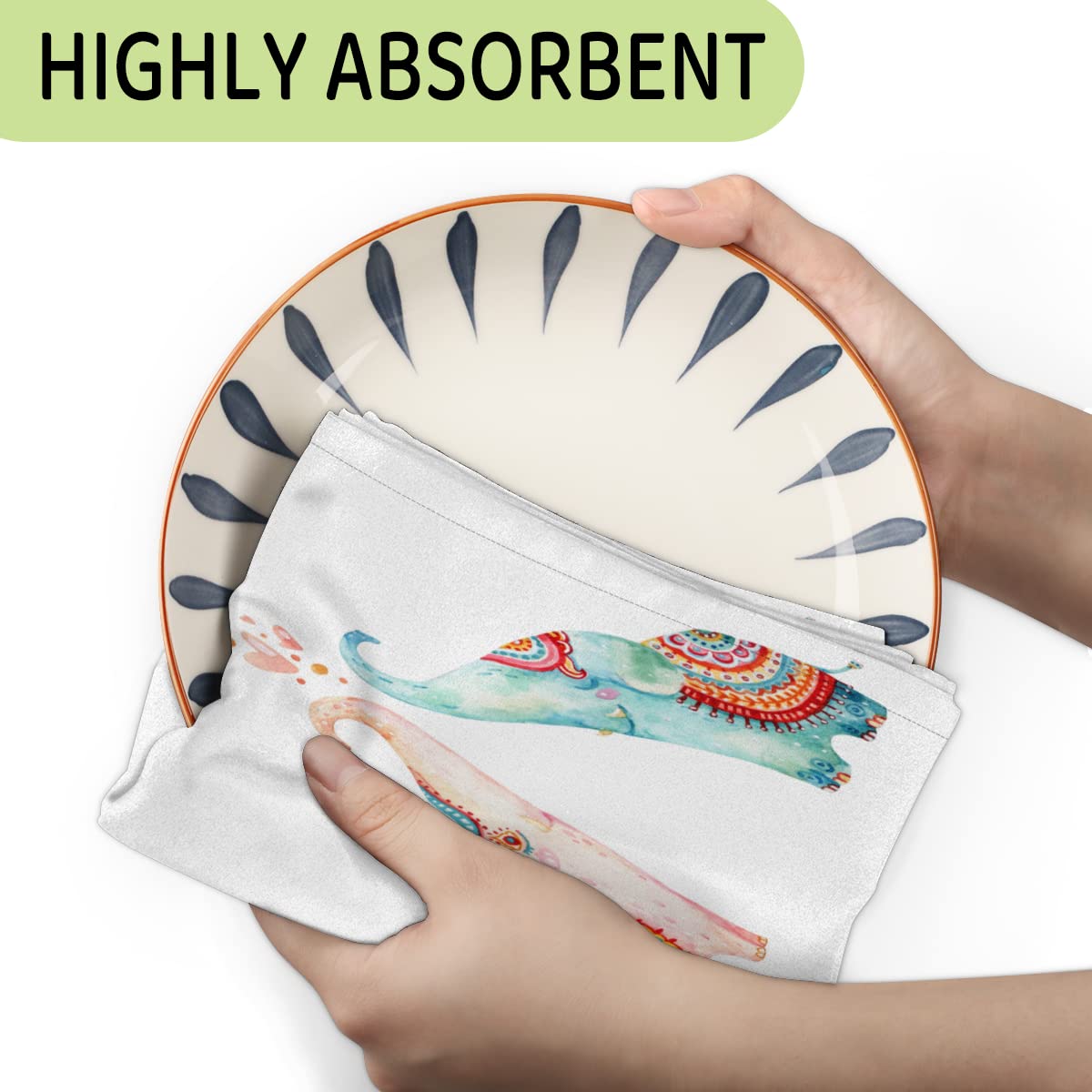 Funny Animal Elephant Kitchen Towels and Dishcloths Set of 4-17.7" x 28.3" Absorbent Dish Towels with Hanging Loop Hand Towel for Farmhouse Bar Towels & Tea Towels