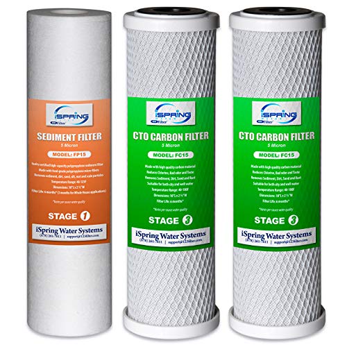 iSpring F3CTO 10-inch Universal Replacement Set Cartridges for Reverse Osmosis and 3-Stage Water Filtration Systems Sediment, 2 x Carbon Block Filters, 1 Count (Pack of 1), White
