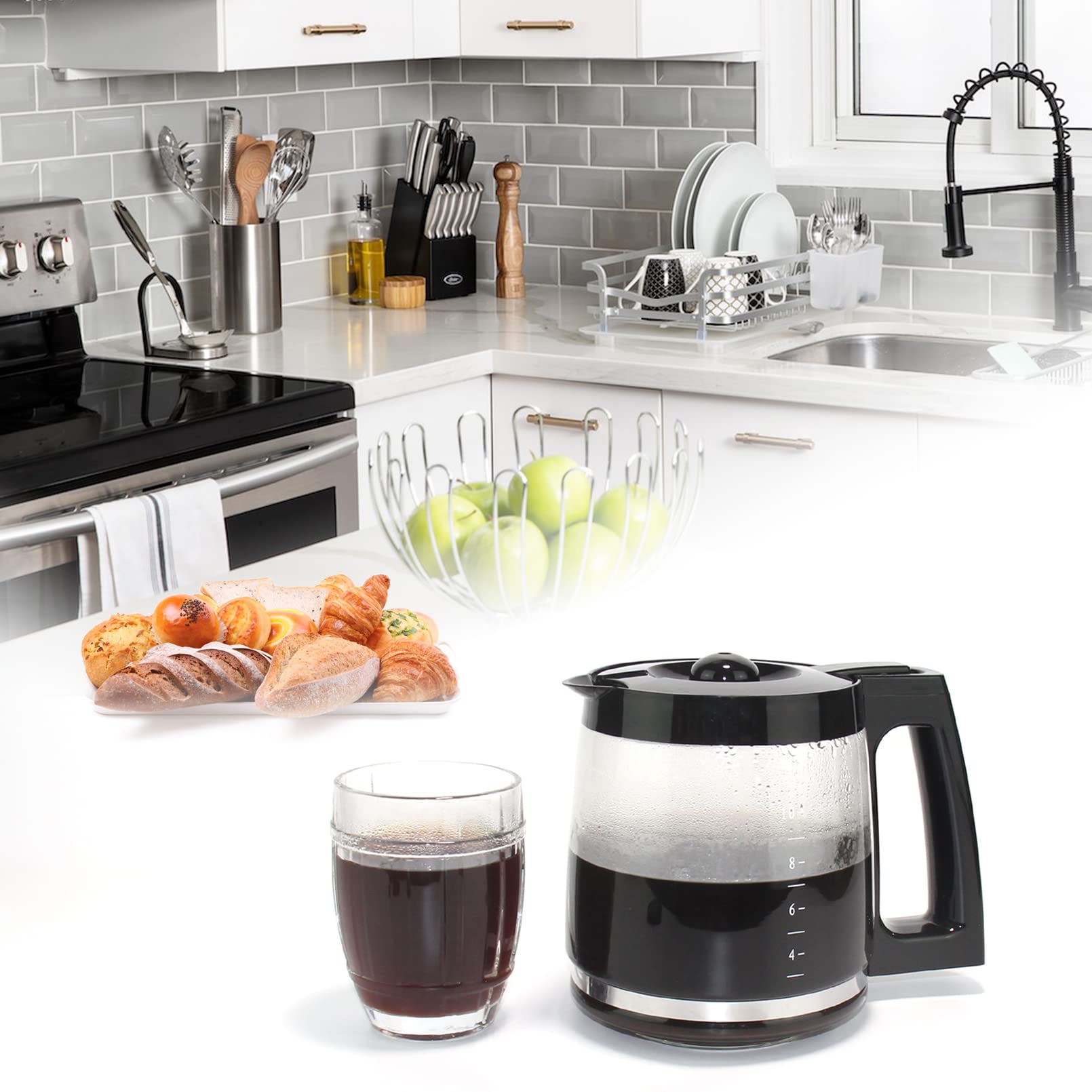 Glass Replacement Coffee Carafe Compatible with Cuisinart Coffee Maker Models DCC-2200, DCC-2600, DCC-2800, DCC-3200, and DCC-3200P1, Coffee Pot Decanter Pitcher, Black Handle