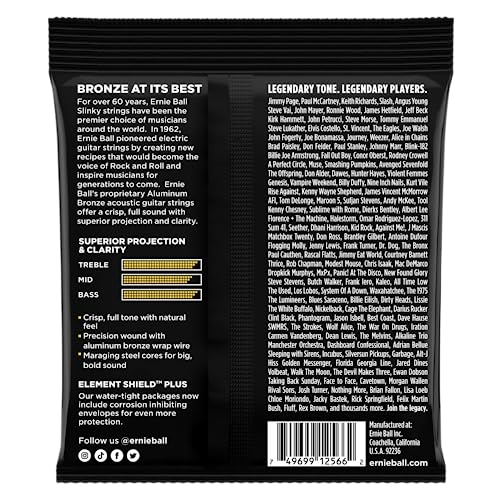 Ernie Ball Medium Light Aluminum Bronze Acoustic Guitar Strings, 12-54 Gauge (P02566)
