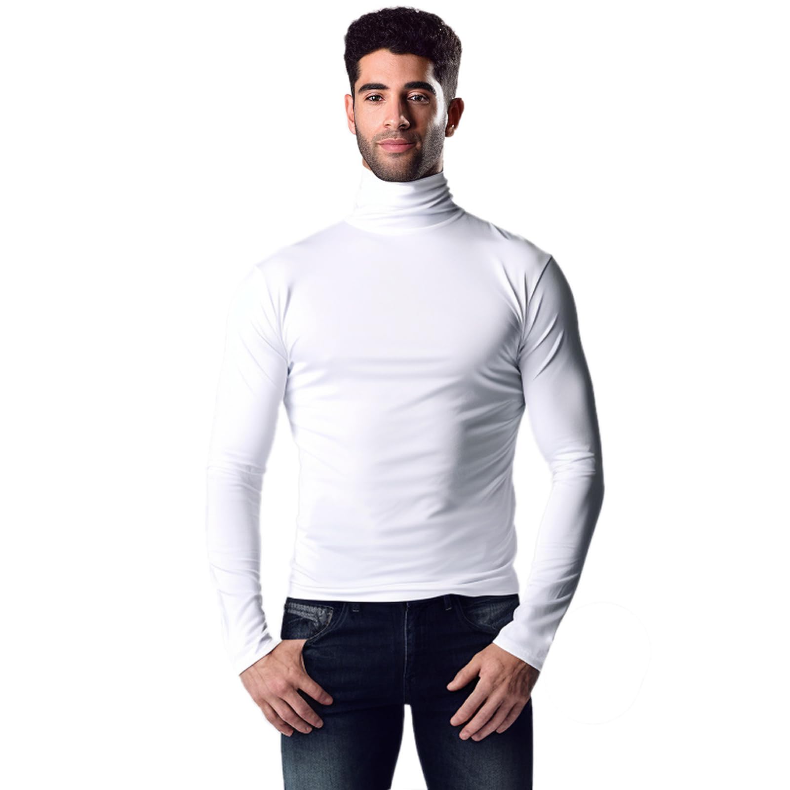 Dicodoum White Turtleneck Mens Slim Fit Thermal Pullover Sweaters Long Sleeve Undershirt Base Layer Tops Fashion T-Shirt S