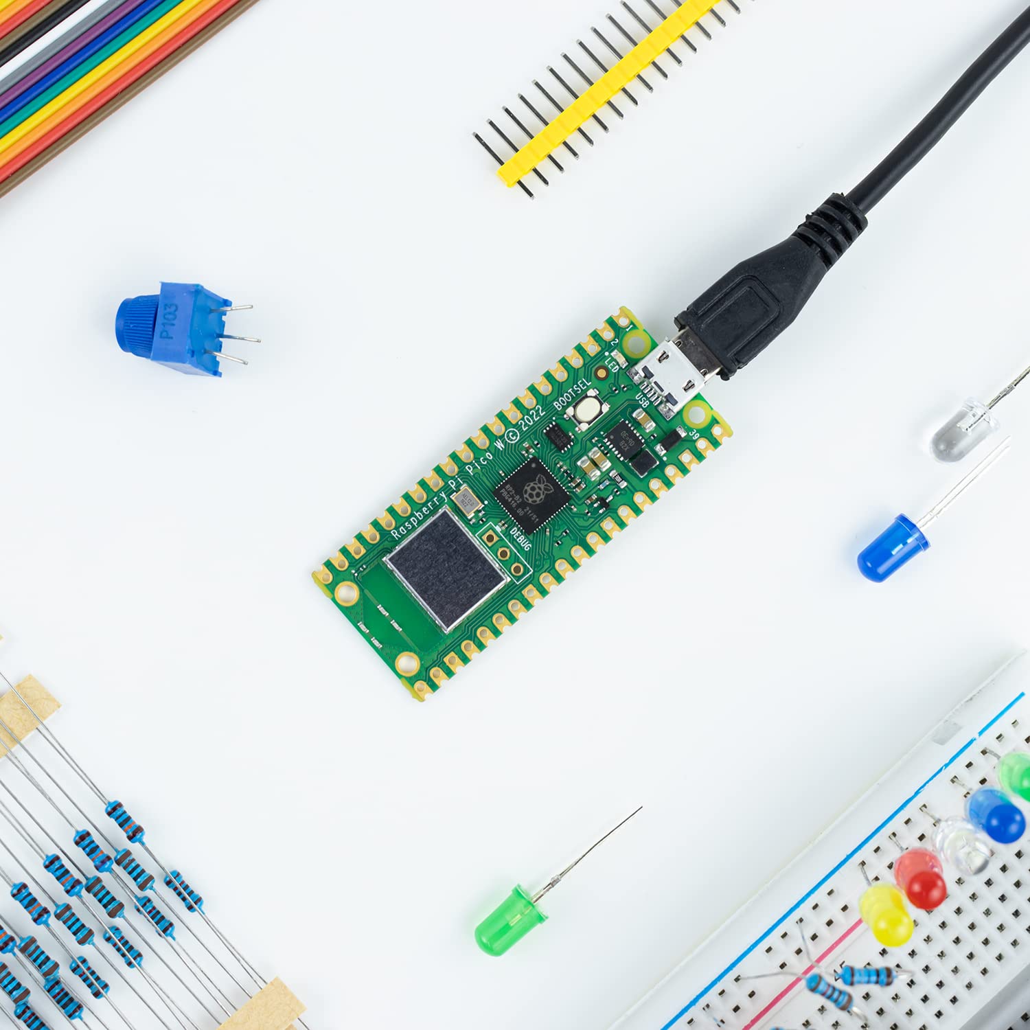 Hosyond 2PCS Raspberry Pi Pico W Wireless WiFi RP2040 Dual-core Microcontroller Development Board with USB Cables/Pin Headers