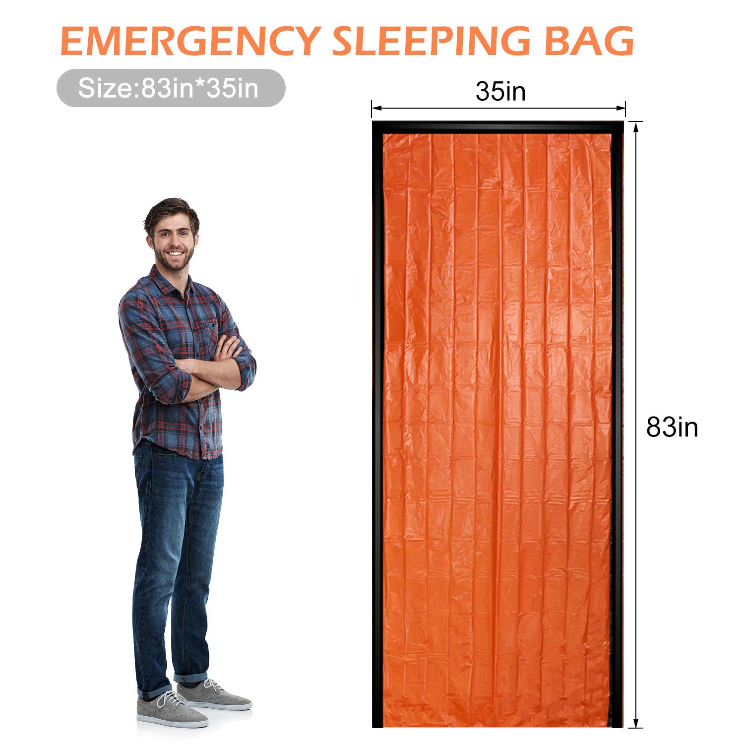 DIBBATU 4 Pack Emergency Sleeping Bag, Survival Thermal Bivy Sack Blanket, Waterproof Lightweight, Portable Nylon Sack for Camping Hiking Outdoor Adventure Activities (orange-004)