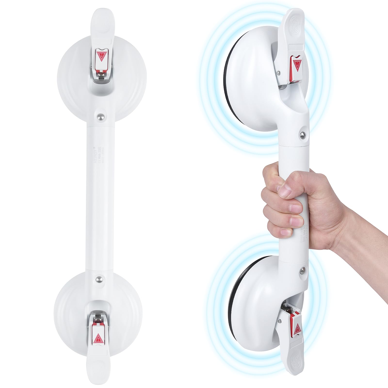 HEINSY 19inch Suction Shower Grab Bar, Portable Shower Handle Bar Suction Grip Bar Bathtub Handle with Strong Hold Suction Cup Fitting and Rapid Release for Bathroom(Max Capacity :253lb)