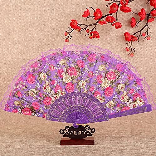 Folding Fan Vintage Style Janpanese Flower Fabric Plastic Folding Dance Hand Fan New Summer Classic Folding Hand Held Fan (C) (D)