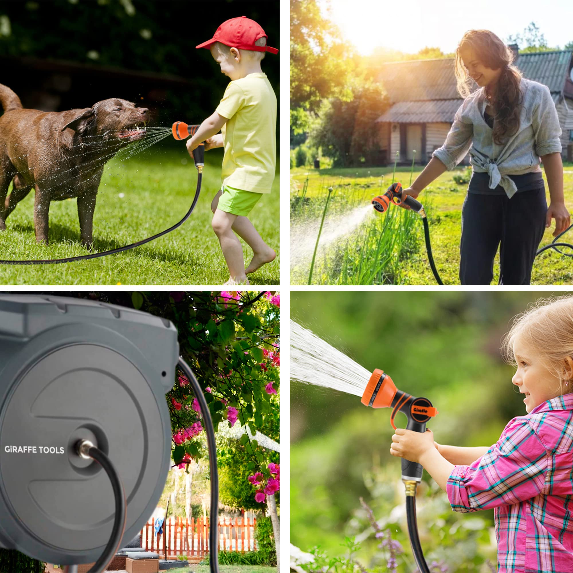 Giraffe Tools Hose Reel 1/2" x 155 ft, Heavy Duty Retractable Garden Hose Reel with Any Length Lock, Slow Return System, Wall Mounted and 180 Deg Swivel Bracket