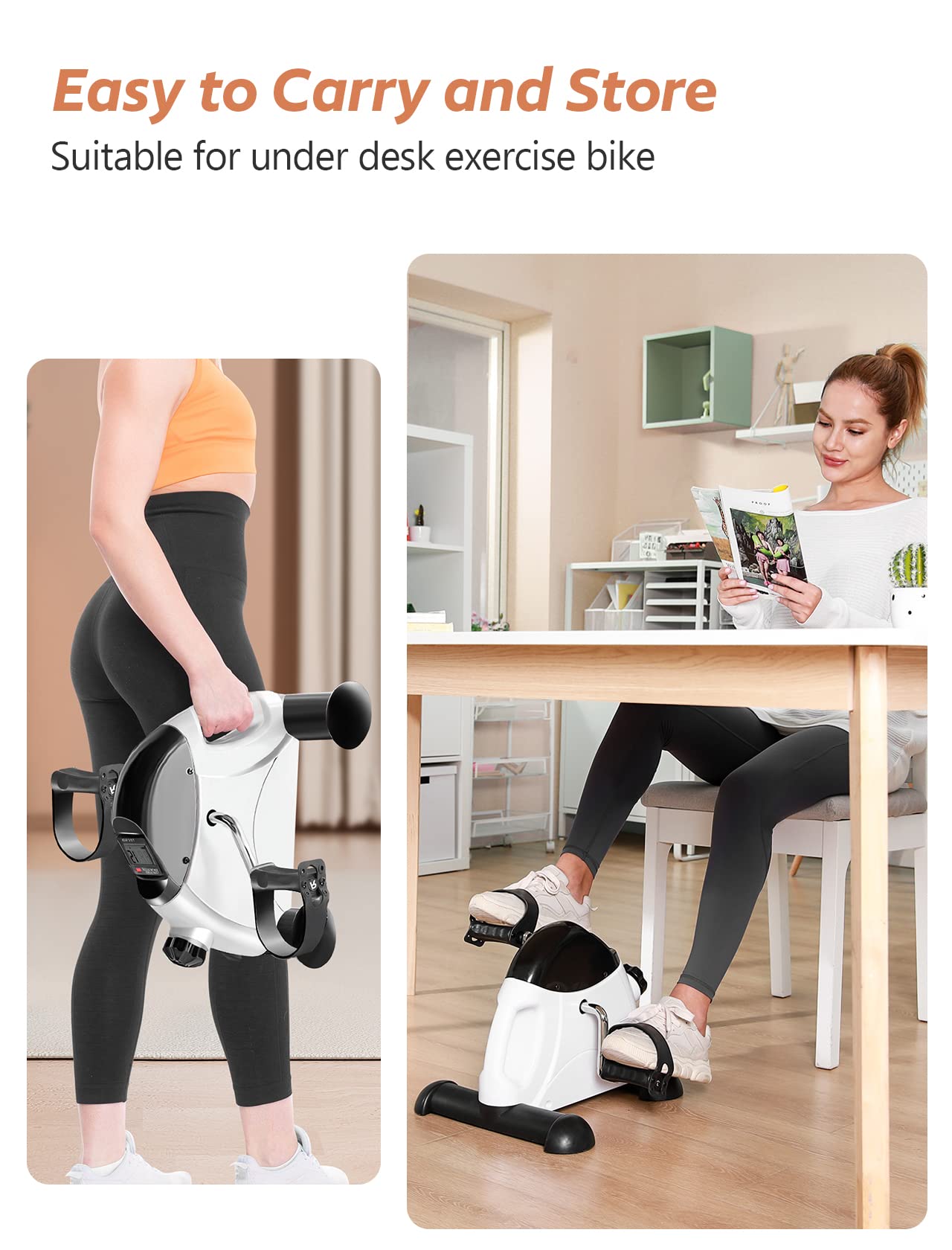 FEIERDUN Mini Exercise Bike, Under Desk Bike Pedal Exerciser for Arm/Leg Exercise, Adjustable Magnetic Resistance Desk Cycle with LCD Screen Display for Home/Office Workout