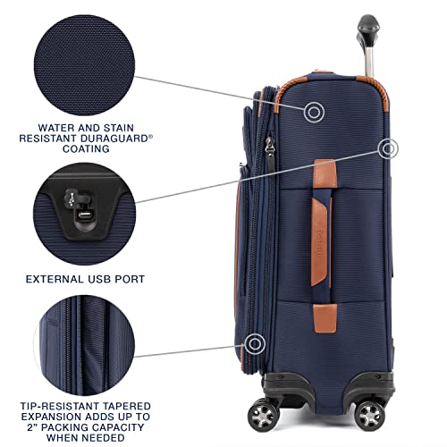 Travelpro Crew Versapack Softside Expandable 8 Spinner Wheel Luggage, USB Port, Men and Women, Patriot Blue, Carry on 21-Inch
