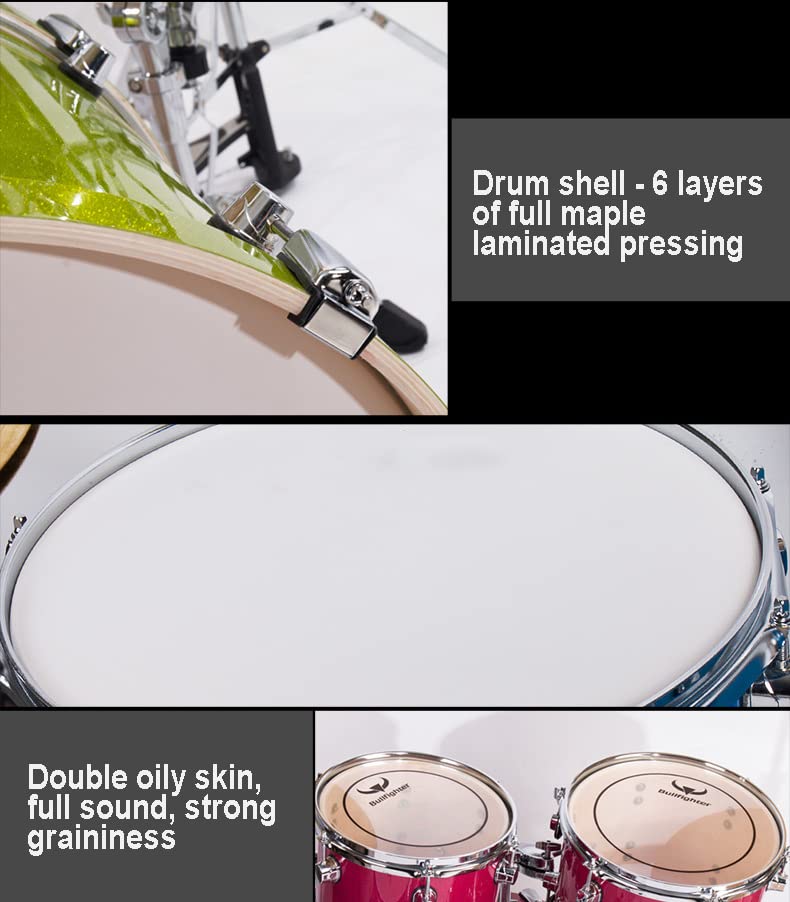 Full Size Drum Drum Set Kit, 5 Piece Shelf Drum, Complete Professional Percussion Kit,Yellow