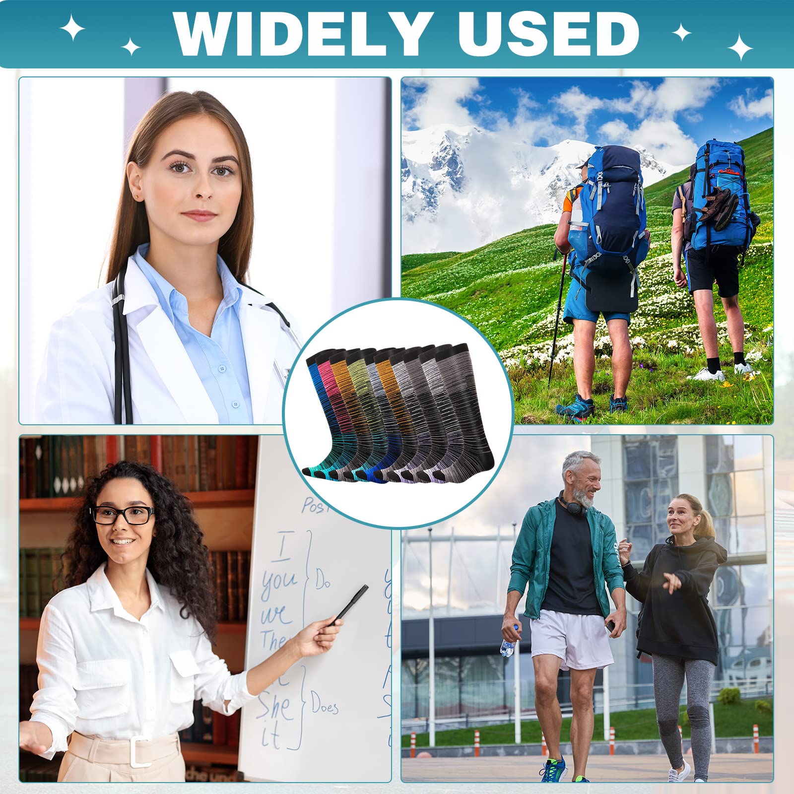 Didaey 10 Pairs Compression Socks Bulk Women&Men 20-30mmHg Knee High Cute Support Sock for Nurses, Pregnancy, Travel(Small/Medium)