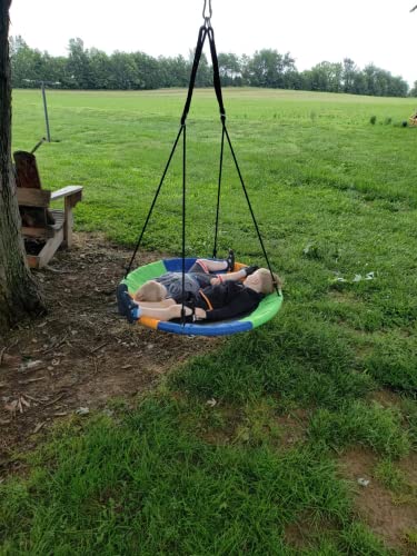 Tree Swing for Kids Outdoor, 40 Inch Saucer Tree Swing with Tree Protector and Hanging Straps Kit, Round Swing for Tree