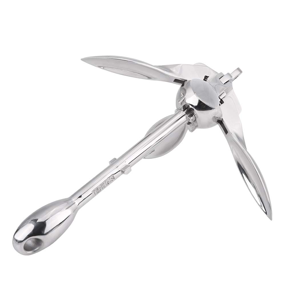 Folding Grapnel, Durable Stainless Steel Silver Boat Anchor, Boat Accessory for Marine Yacht