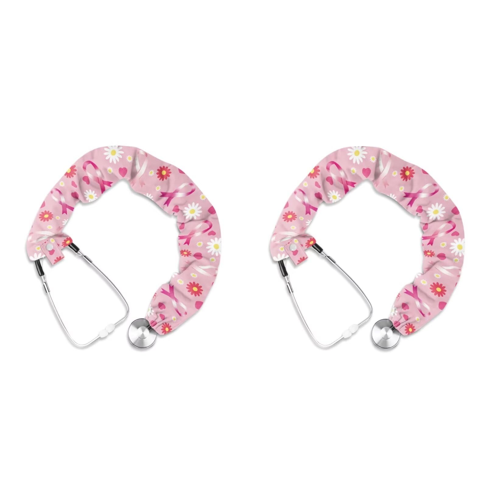 Gomyblomy Daisy Pink Ribbon Stethoscope Cover Pink Stethoscope Cover Scrunchie Stretchy Stethoscope Cover Sleeves for Nurse Doctors 2 Pack Stethoscope Accessories