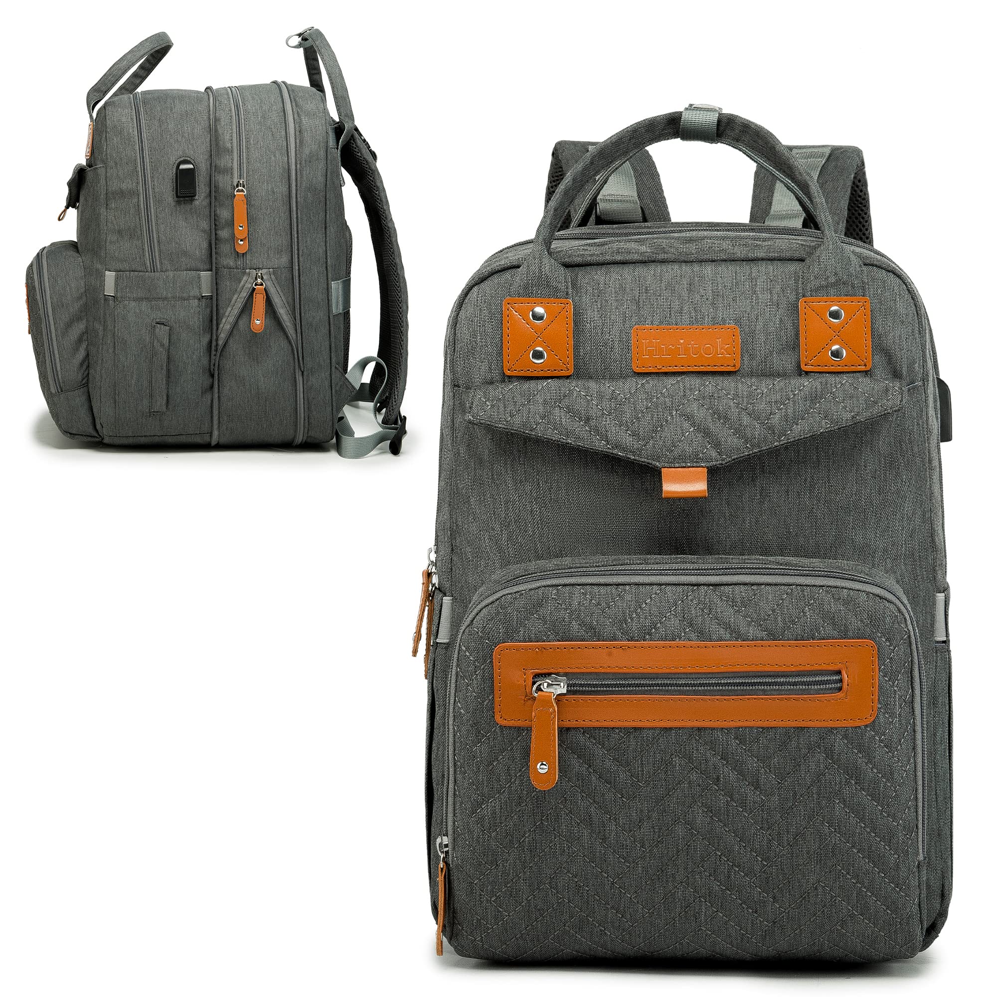 Hritok Diaper Bag Backpack, Expandable Baby Bags For Twins with Changing Pad & 24 Pockets, Unisex Stylish Travel Back Pack
