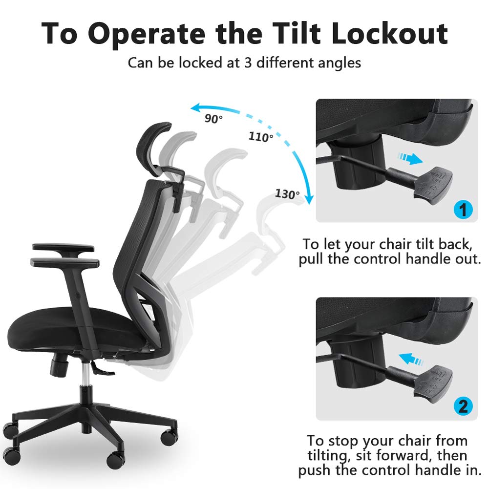 Ergonomic Office Chair, Mesh Chair with Lumbar Support, Tribesigns High Back Desk Computer Chair with Breathable Mesh, Thick Seat Cushion, Adjustable Armrest, Backrest and Headrest