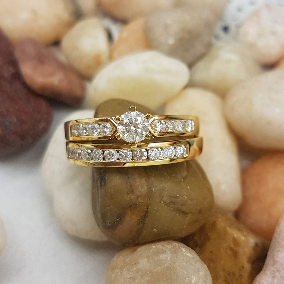 Dazzlingrock Collection 1.00 Carat (Cttw) 18K Round Diamond Women Engagement Ring Set 1 CT, Yellow Gold, Size 7