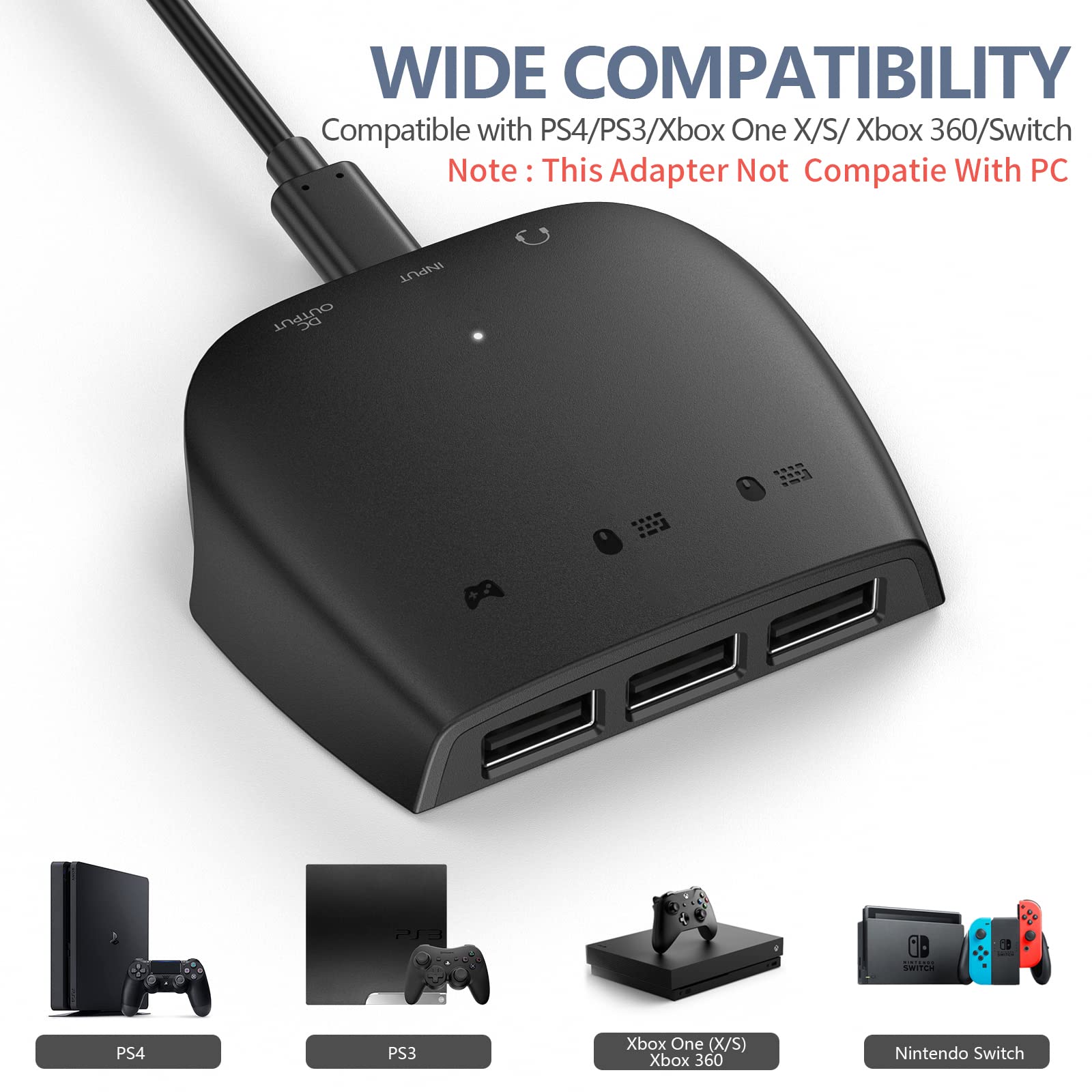 DOODA Keyboard and Mouse Adapter, Mouse and Keyboard Converter Adapter for N- Switch/Xbox Serious X/S/Xbox 360/Xbox One/PS4/PS3,USB Gaming Mouse Keyboard Converter (Black)