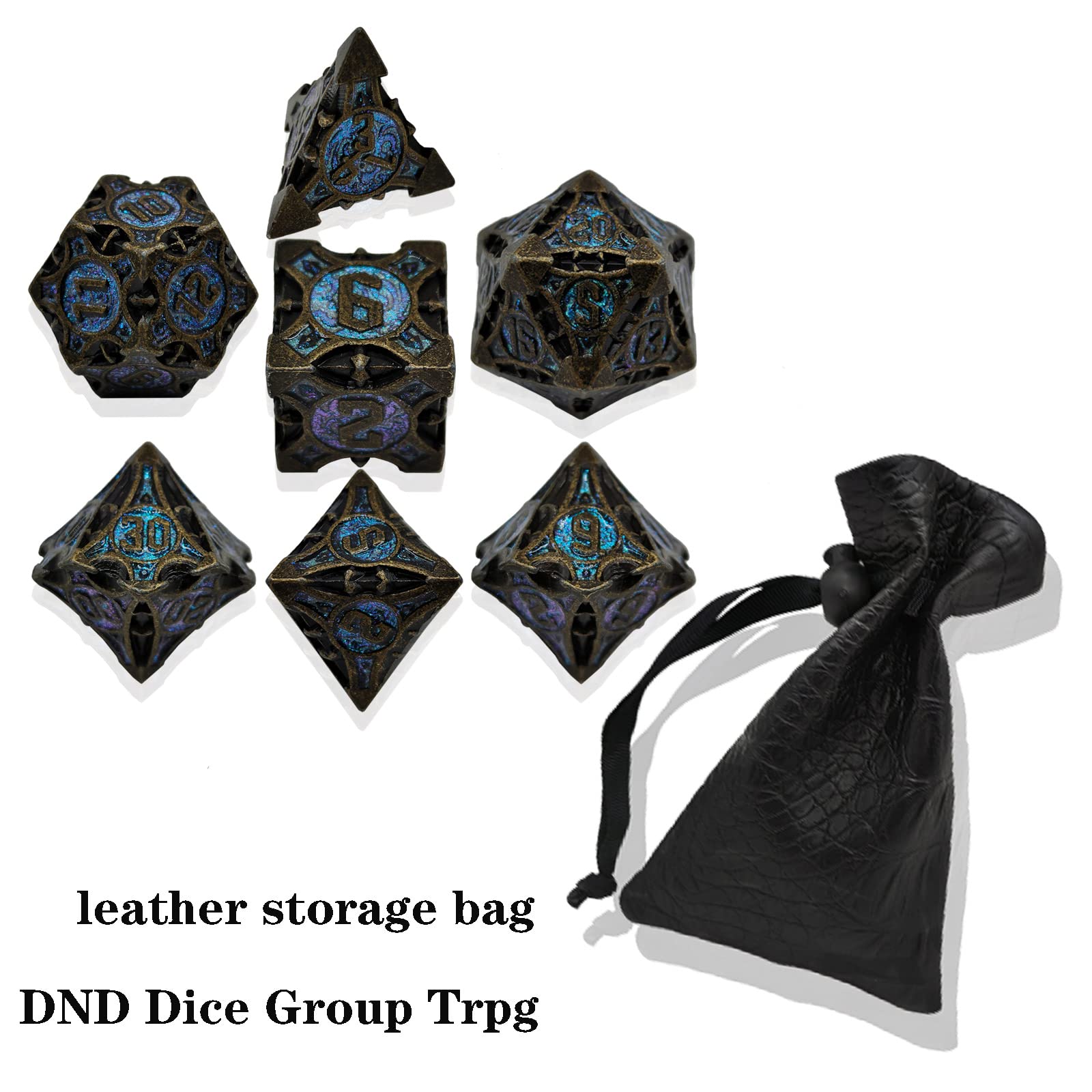 GIUADKXD Metal DND/ D&D Dungeons and Dragons Dice Set Trpg Board Game Polyhedron MTG Dice Set D20 Dice Game Accessories(Rolling Blue)