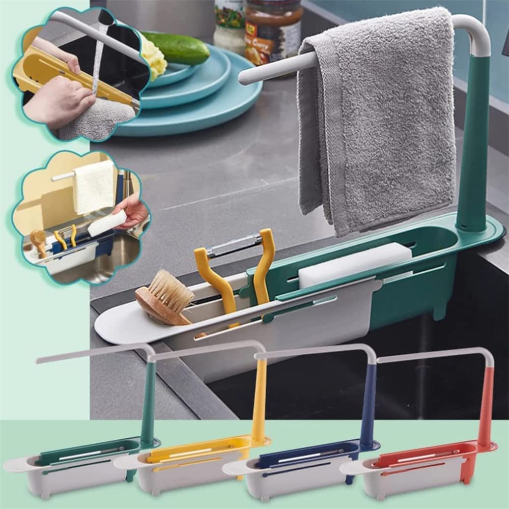 GOUXTD 2022 Telescopic Sink Storage Rack, Kitchen Sink Organizer Telescopic Sink Rack Holder