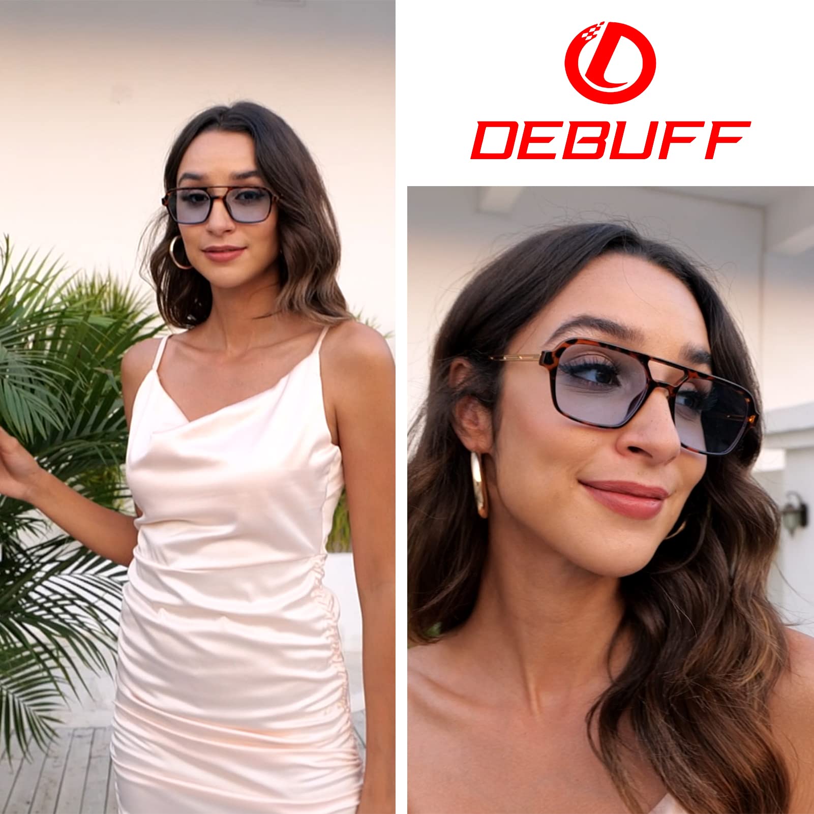 DeBuff Vintage 70s Flat Aviator Sunglasses for Women Men, Retro Square Glasses UV400 Protection Shades