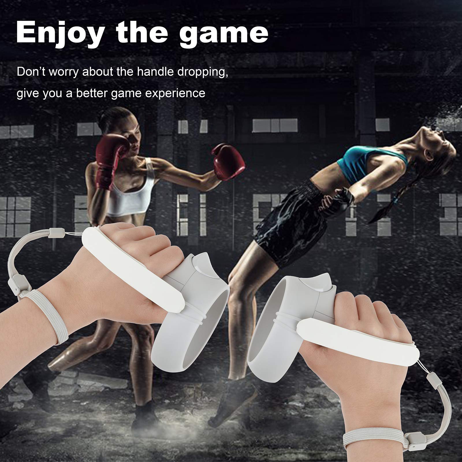 Esimen Knuckle Strap for Oculus Quest 2 with Adjustable Wrist Strap Button Cover Touch Controller Grip Accessories (White)