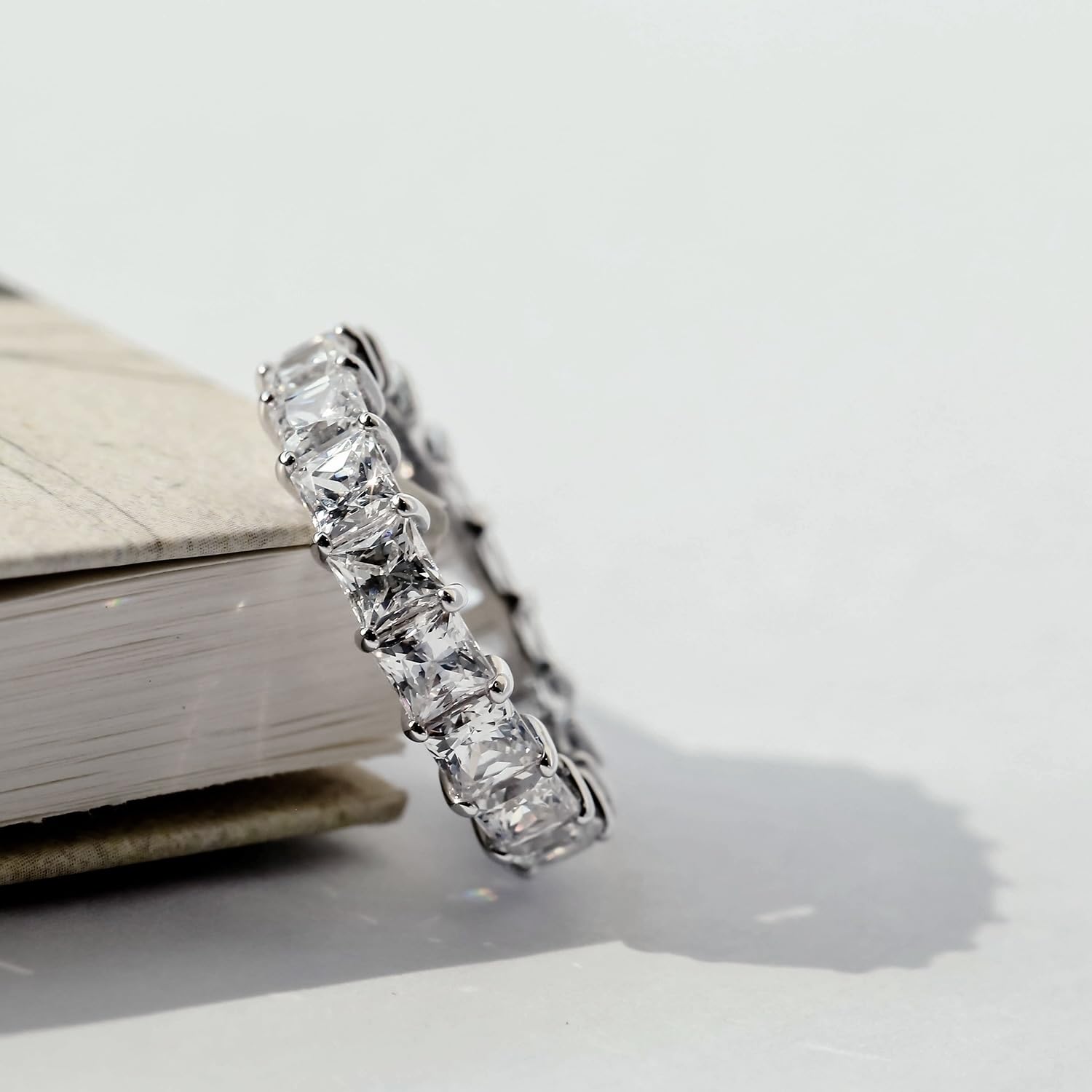 DIAMONBLISS Eternity Ring for Women 925 Sterling Silver Infinity Ring Band | 4.75 Carats Square Princess Cut Cubic Zirconia CZ Simulated Diamond, Size 6