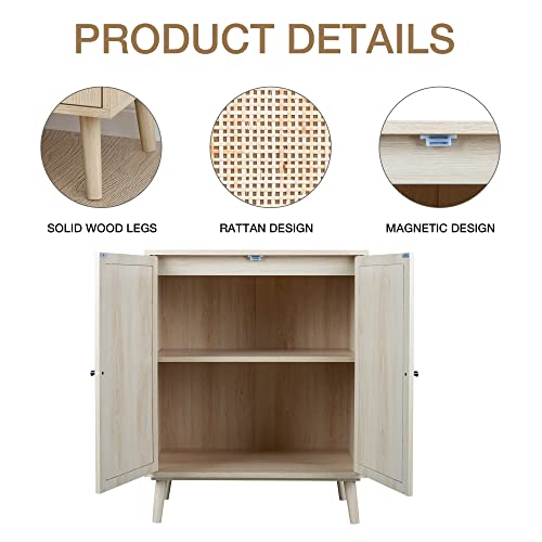 QHITTY Rattan Sideboard Buffet Cabinet, Accent Kitchen Storage Cabinet Console Table with Adjustable Shelves for Living Room, Dining Room, Bedroom (Natural)