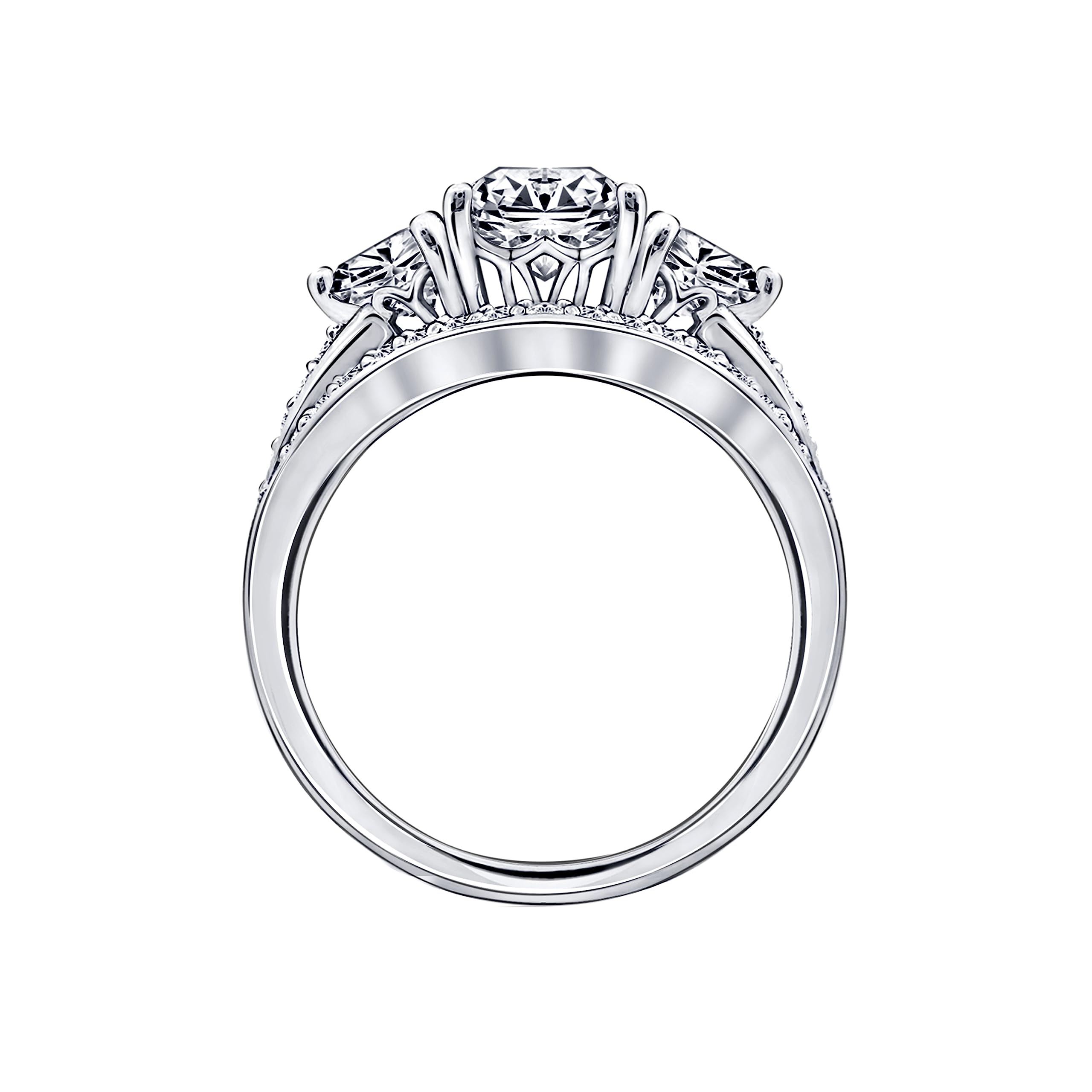 DIAMONBLISS Platinum Plated Sterling Silver 2.95 cttw Cubic Zirconia 100-Facet Bridal Ring Set (7)