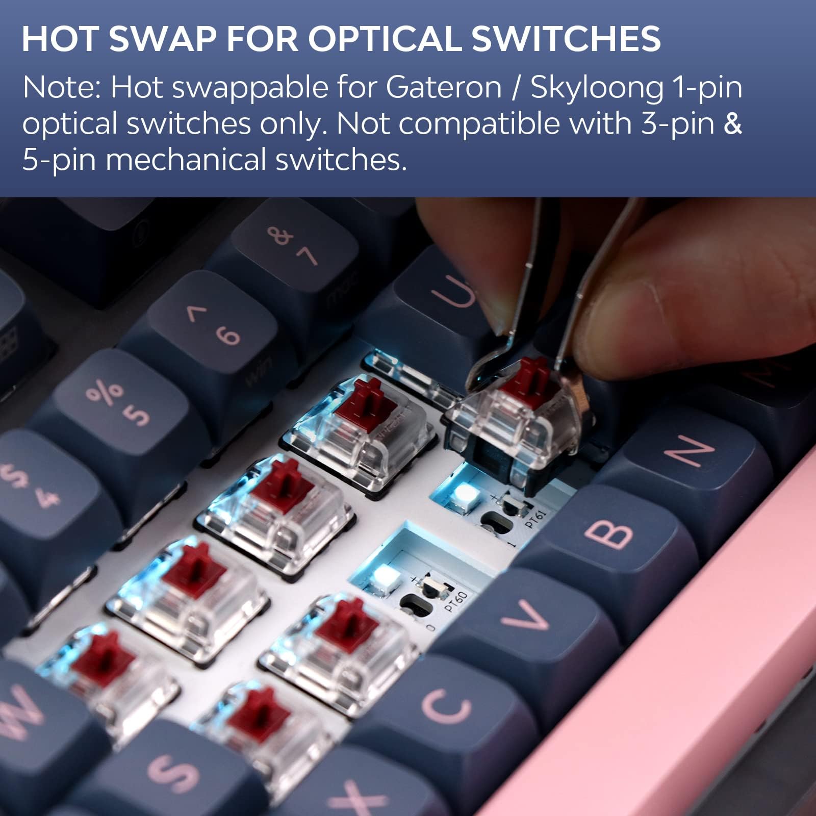 EPOMAKER SKYLOONG GK75 Lite Gasket-like Mount Wired Gaming Keyboard with A Rotary Knob, Hot Swappable Mechanical Keyboard, Programmable Custom Keyboard, for Win/Mac (Blue Pink, Gateron Optical Black)