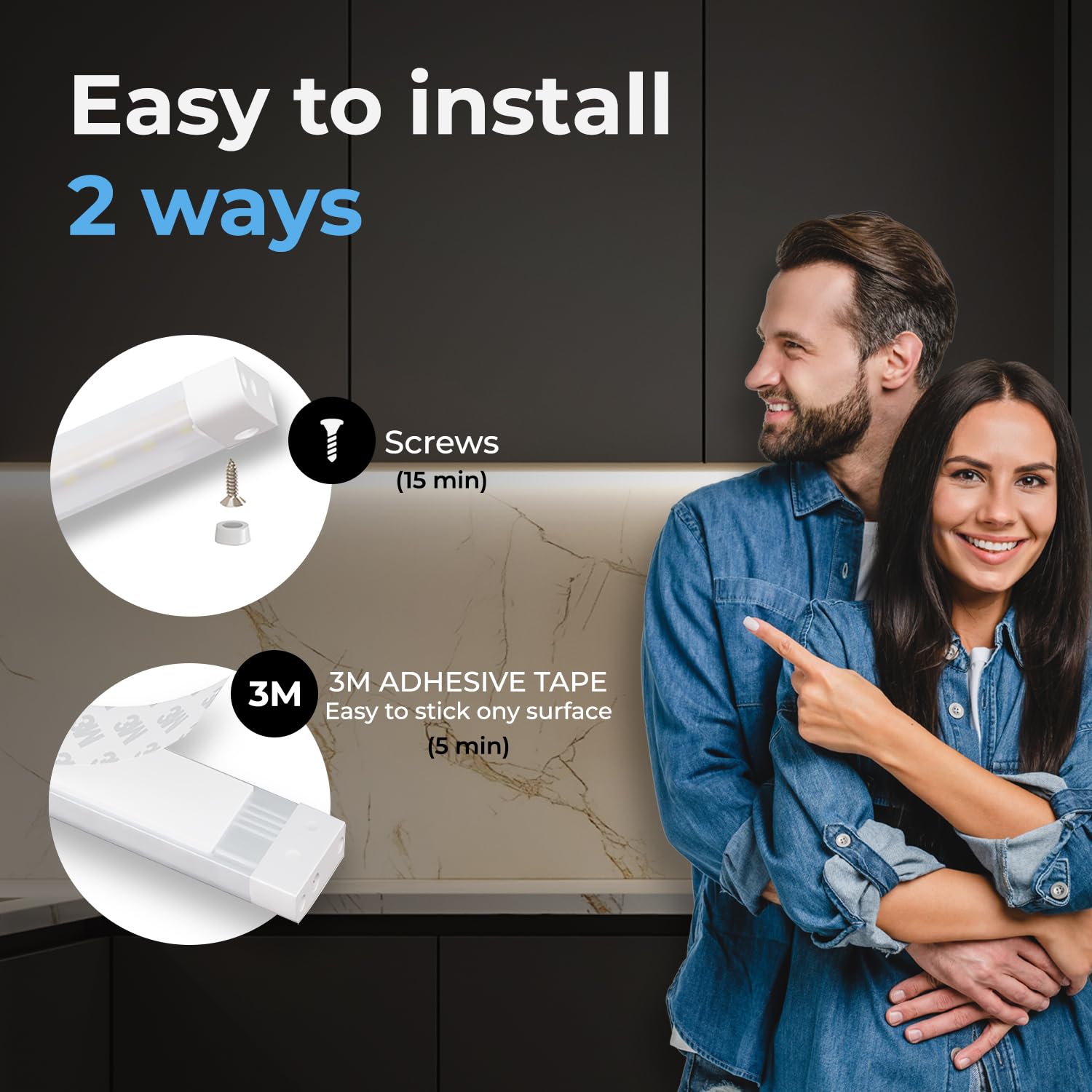 EShine Hand Wave Activated Under Cabinet LED Lighting Kit, Dimmable, 4-Pack 12 in - Touchless Dimming Control, White Under Counter Lights for Kitchen, Garage, Office, Desk - Cool White (6000K)