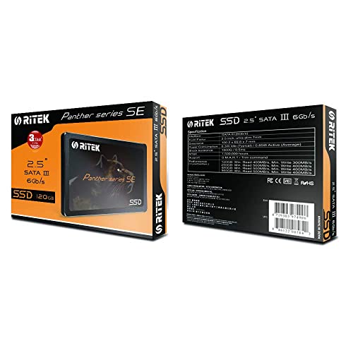 Ritek 120GB SSD (Internal Solid State Drive) 3D NAND 2.5" SATA III 6Gb/s Ultra Slim 7mm Up to 550 MB/s Panther SE