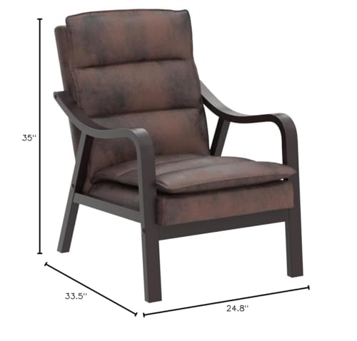Container Furniture Direct Mid Century Modern Accent Chair for Living Room, Bedroom or Office, Retro-Styled Armchair with Solid Wood Frame and Plush Cushioning, Spotted Microfiber, Brown