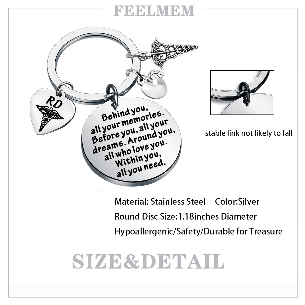 FEELMEM RD Keychain Registered Dietitian Gift Nutritionist Gift Behind You All Your Memories Keychain Nutrition Student Graduation Gifts (RD-ky)