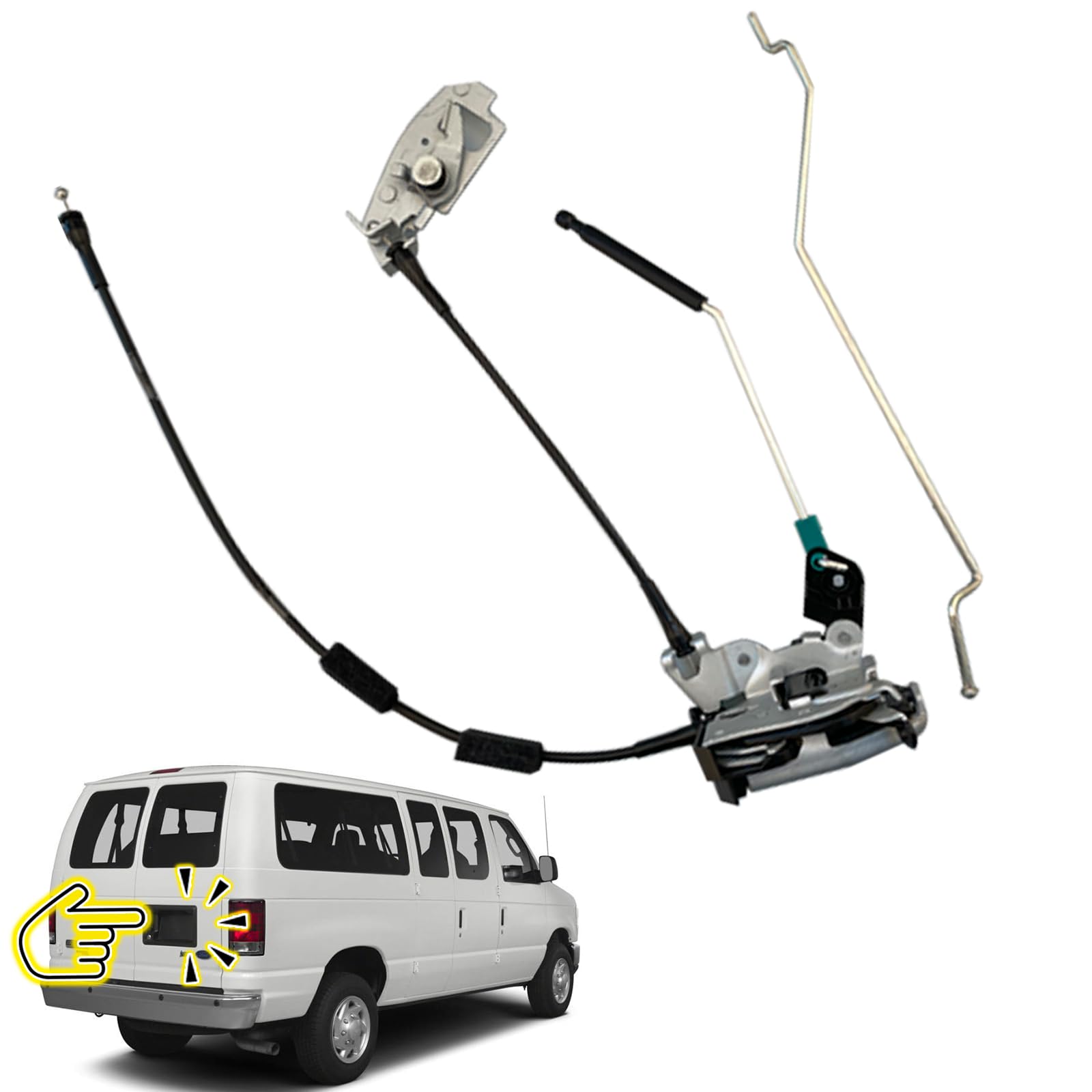 Door latch assembly w/cable&rod compatible for Ford E150 E250 E350 Rear Right Cargo door connective repair lock latch replace 6C2Z-15431A02-AA