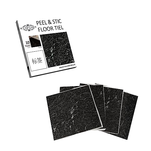 Mysflosy Peel and Stick Floor Tiles, Self Adhesive Waterproof Vinyl Flooring, 12''x12'' Dark Jade Black DIY Floor Sticker for Kitchen, Bathrooms & Bedroom, 1.5mm Thickness, 10 Tiles