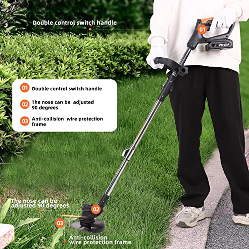 Weed Wacker Cordless Weed Eater,3-in-1 Lightweight Push Grass String Trimmer Edger,21V Li-Ion Battery Powered,3 Lawn Tools with Lightweight Wheeled for Home Garden Yard Mowing(Black)
