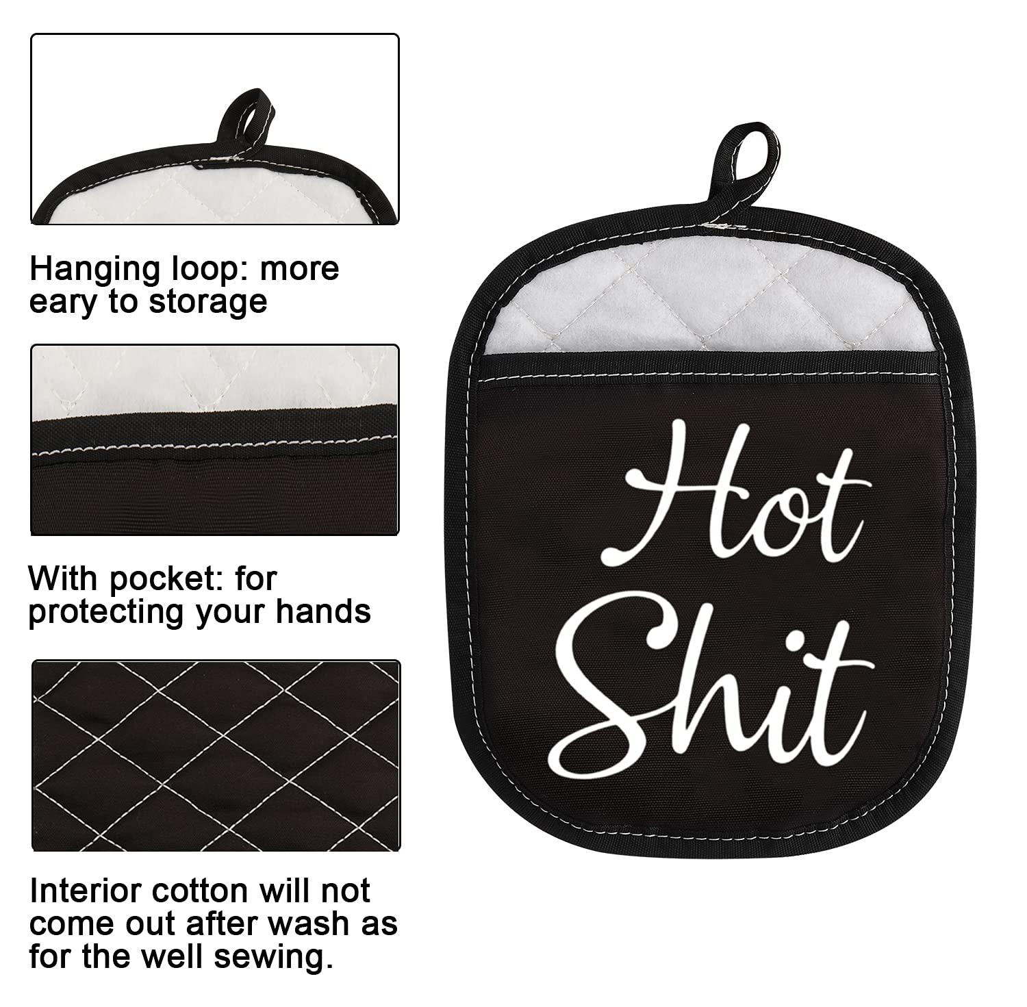 Funny Oven Pads Pot Holder with Pocket for Baker Hot Shit Humor Gift Gag Baking Gift (Hot Shit)