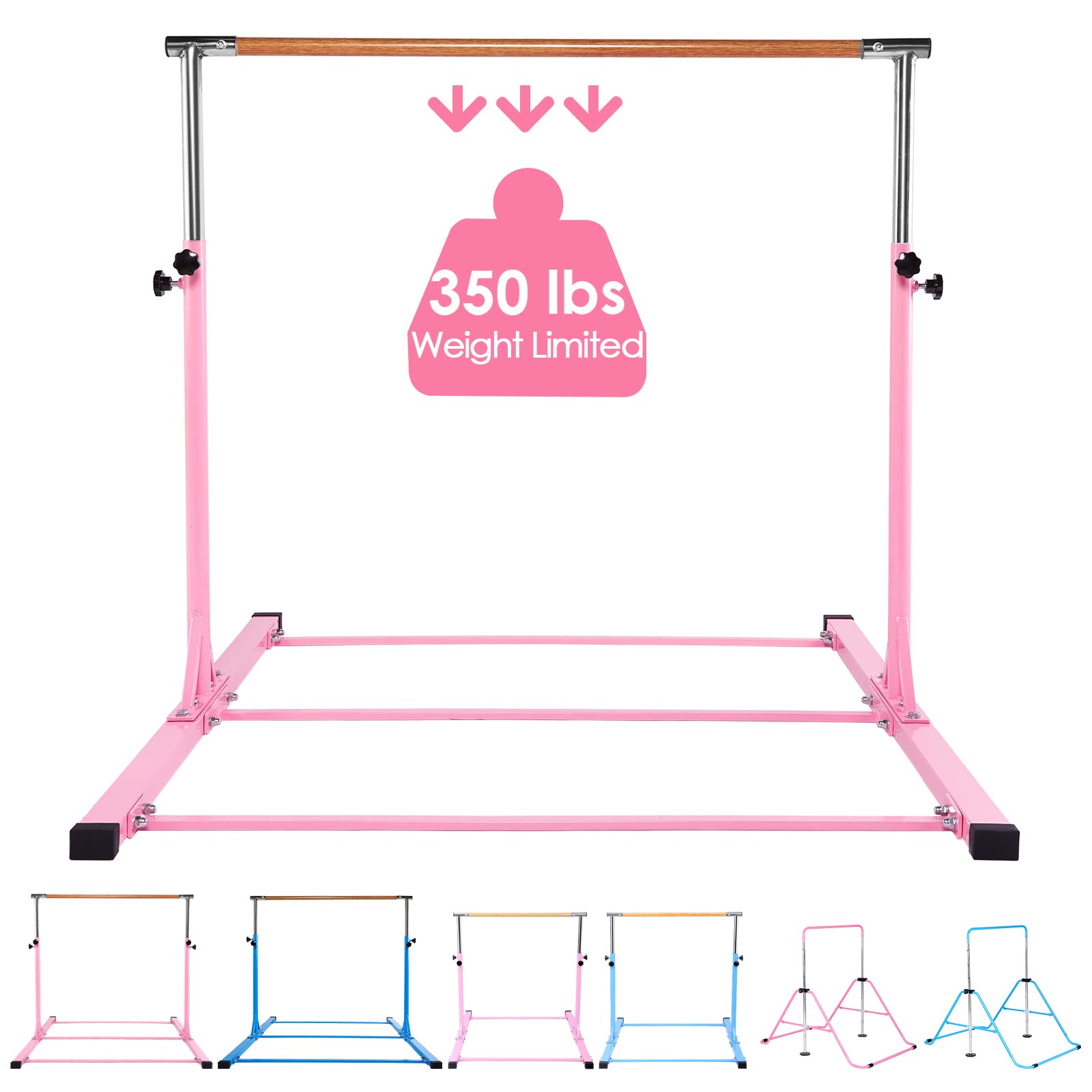 Dai&F Gymnastics Bar for Kids, Adjustable Height 3'-5' Junior Gymnastics Bars for Home, Horizontal Training Bar with Fiberglass Rail & Stainless Steel Regulating Arms